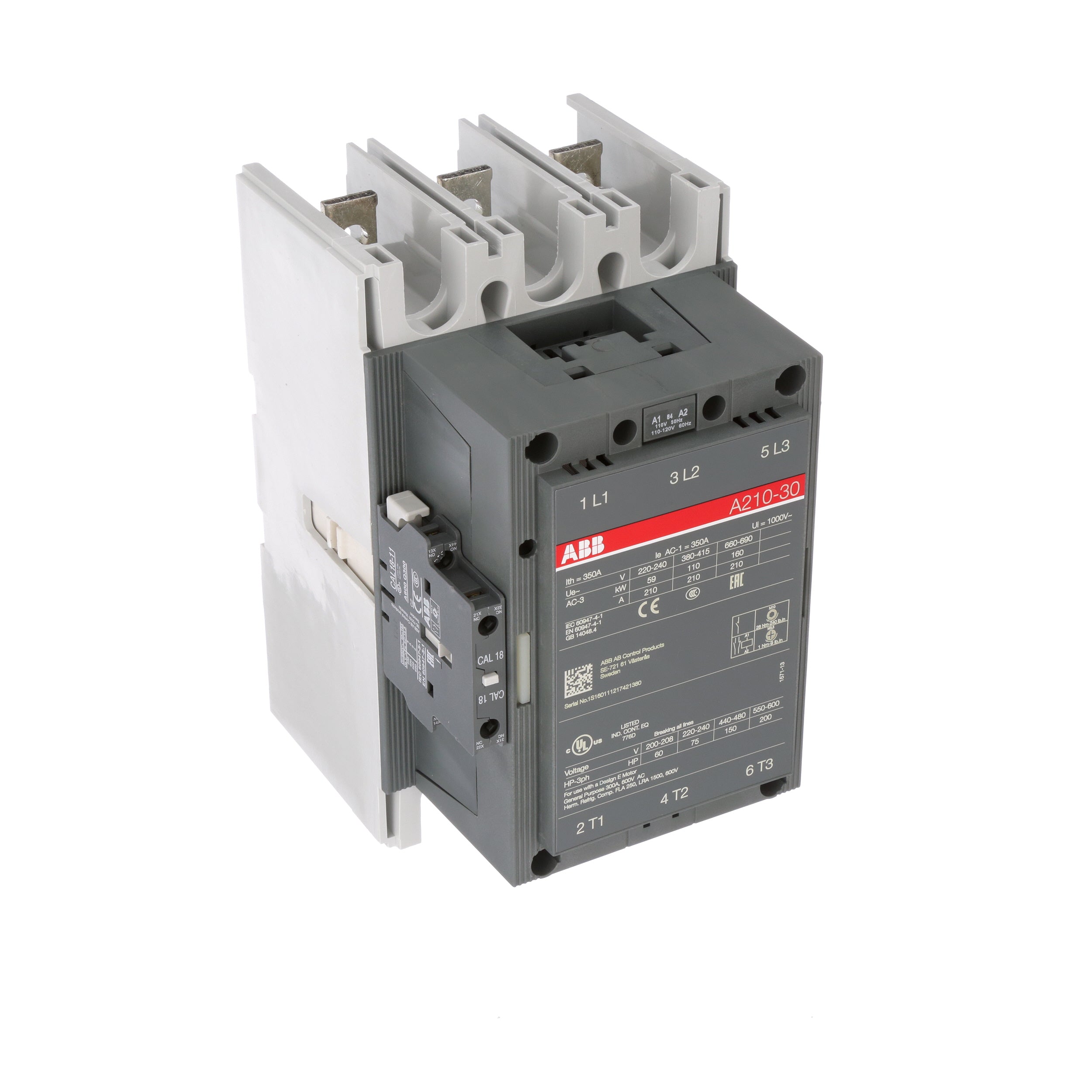 A210-30-11-84 - ABB 3 Pole 300A 110-120V AC Magnetic Contactor ...