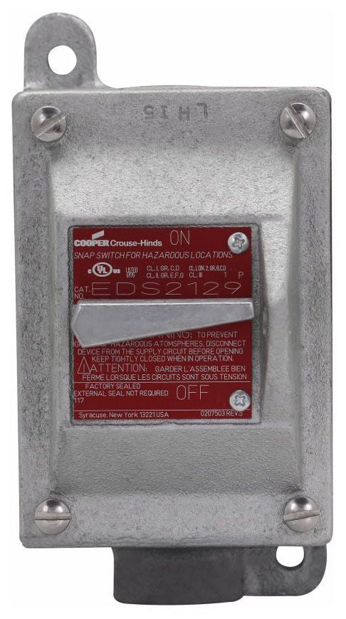 EDS3129 - Crouse-Hinds 20A 120-277V Single-Pole Snap Switch Control ...