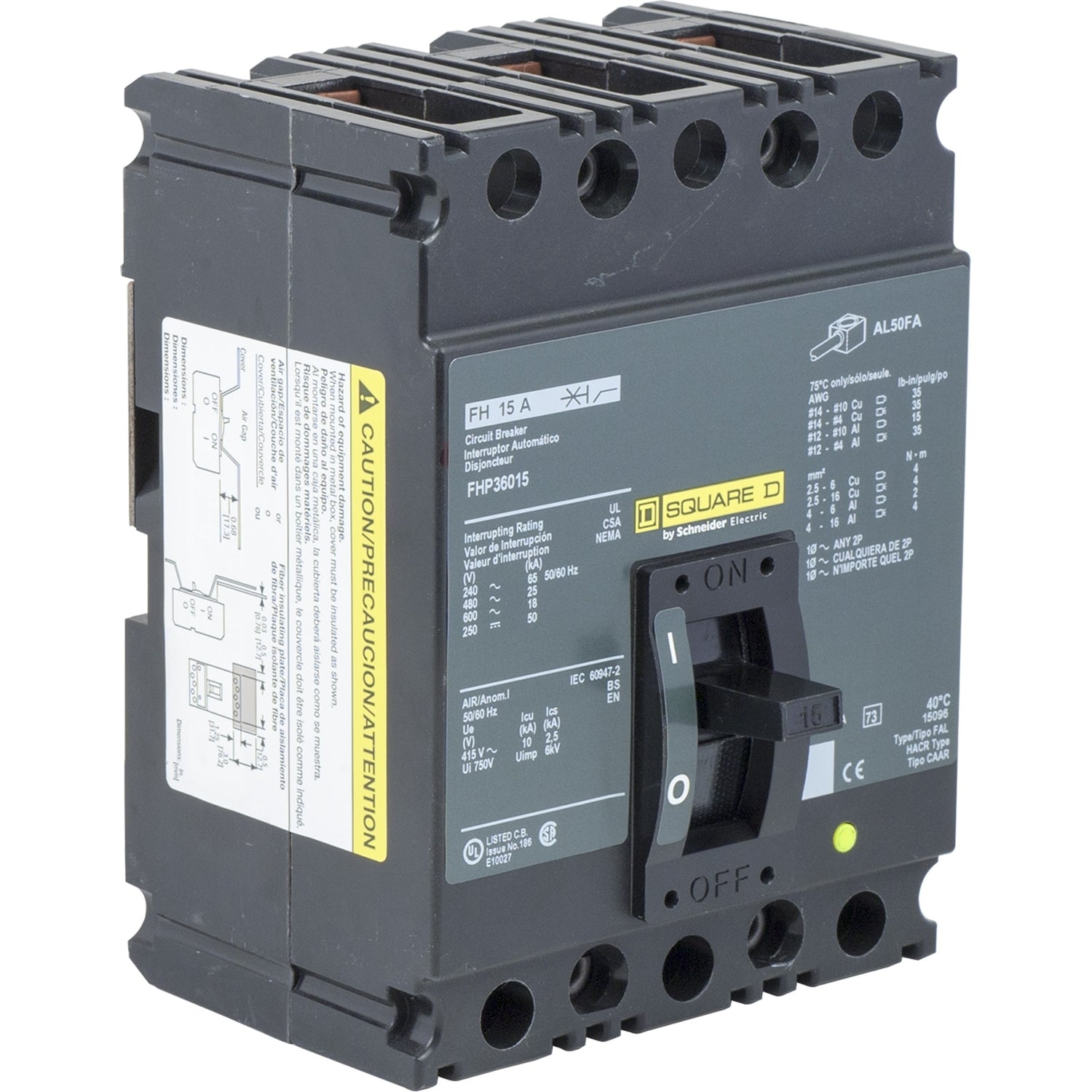 FHP36015 - Square D 15A 600V 3-Pole Molded Case Circuit Breaker F Frame ...