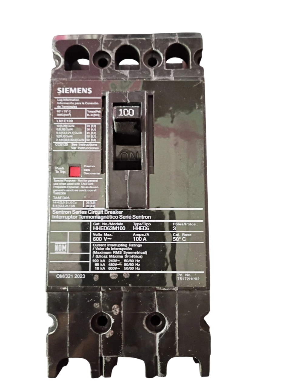 HHED63B100 - Siemens 100A 600V 3-Pole ED Frame Molded Case Circuit ...