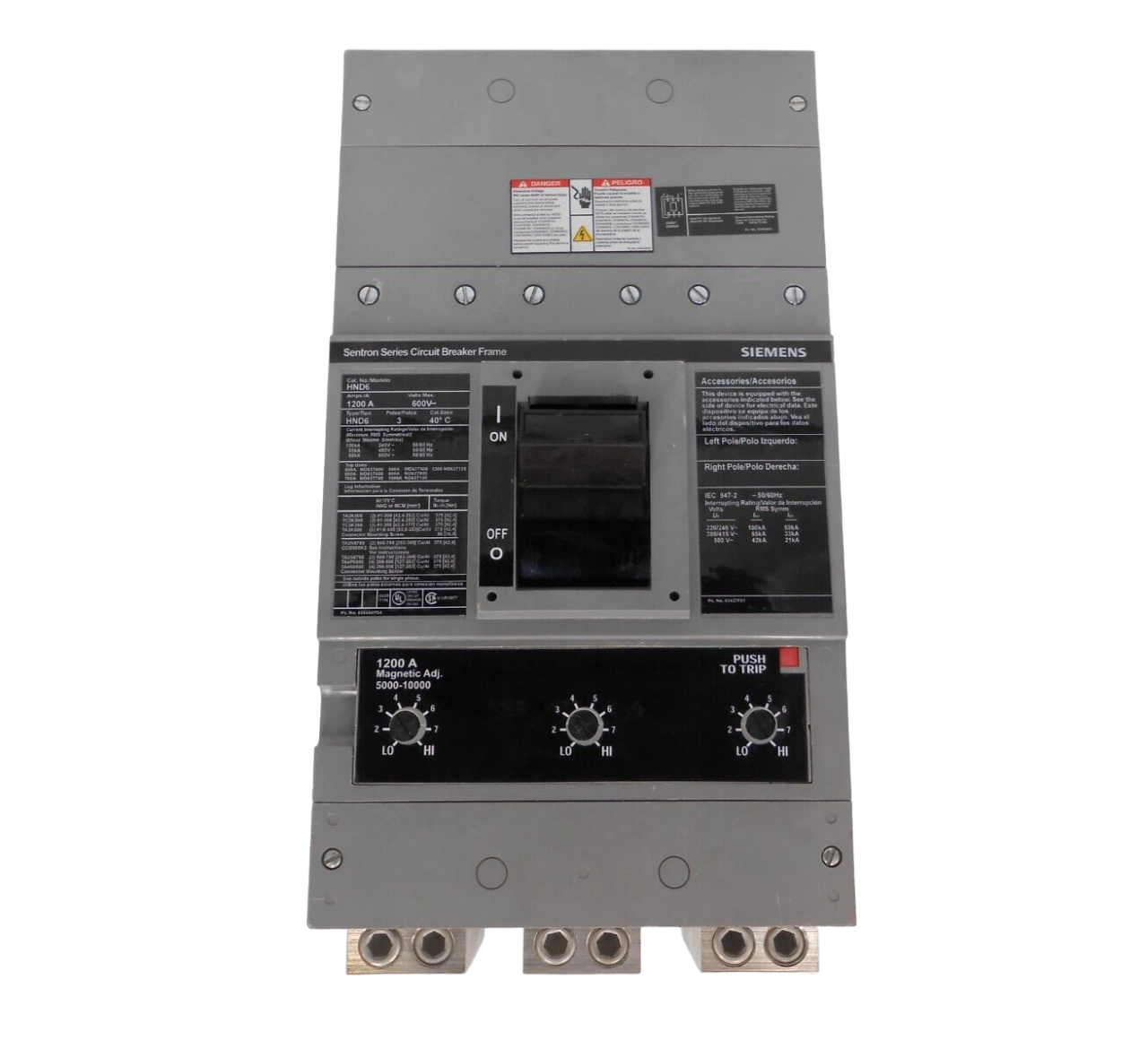 Siemens HND63B100L 1000A 3-Pole Molded Case Circuit Breaker 600V