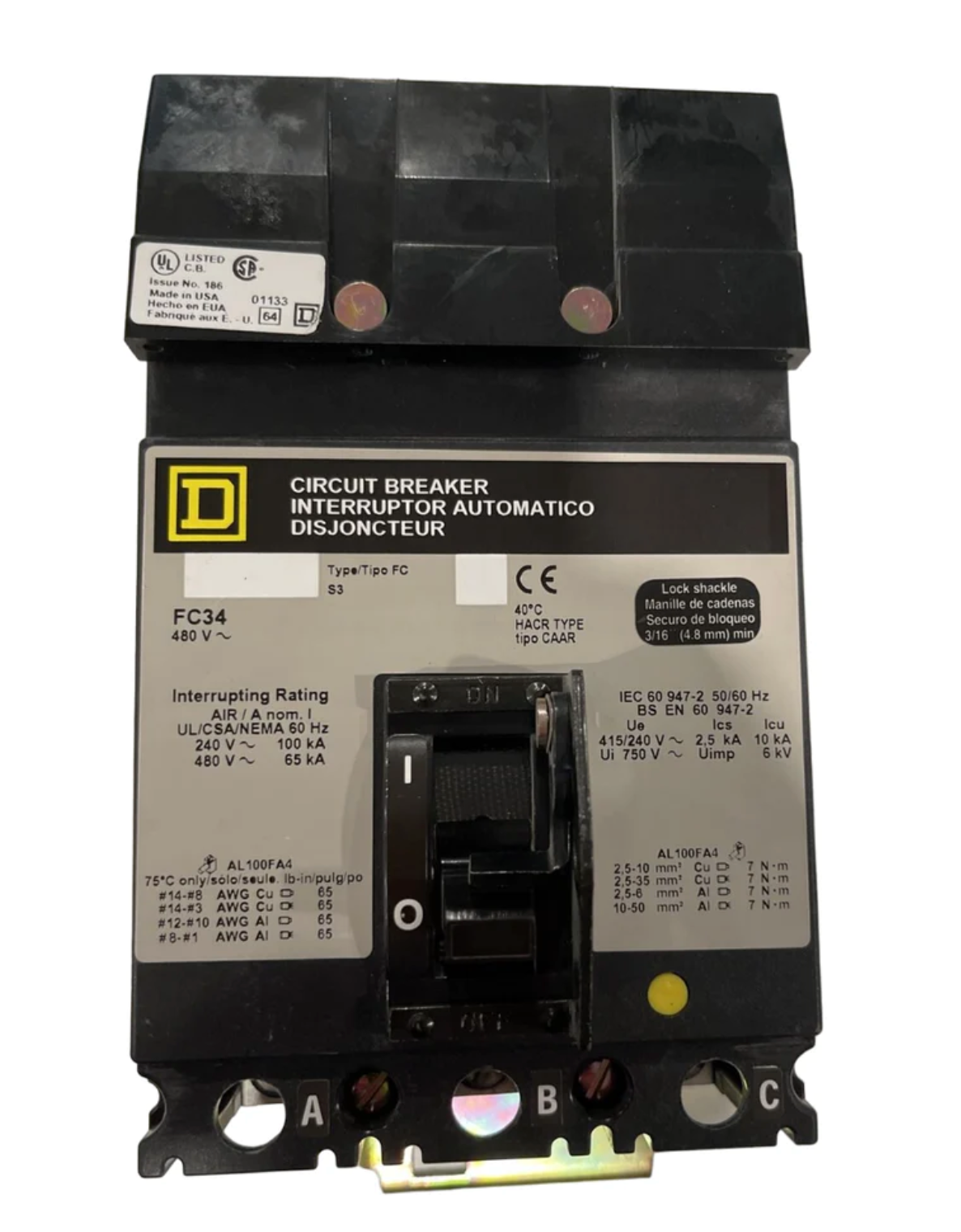 FCJ34080 - Square D 80 Amp 480V 3 Pole Thermal Magnetic Molded Case ...