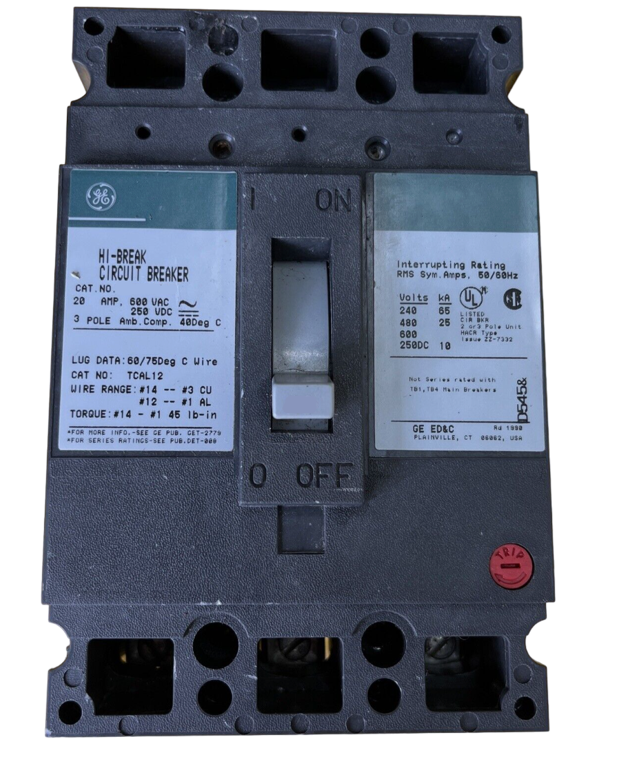 THED136060 - General Electric 60A 600V 3 Pole Molded Case Circuit ...