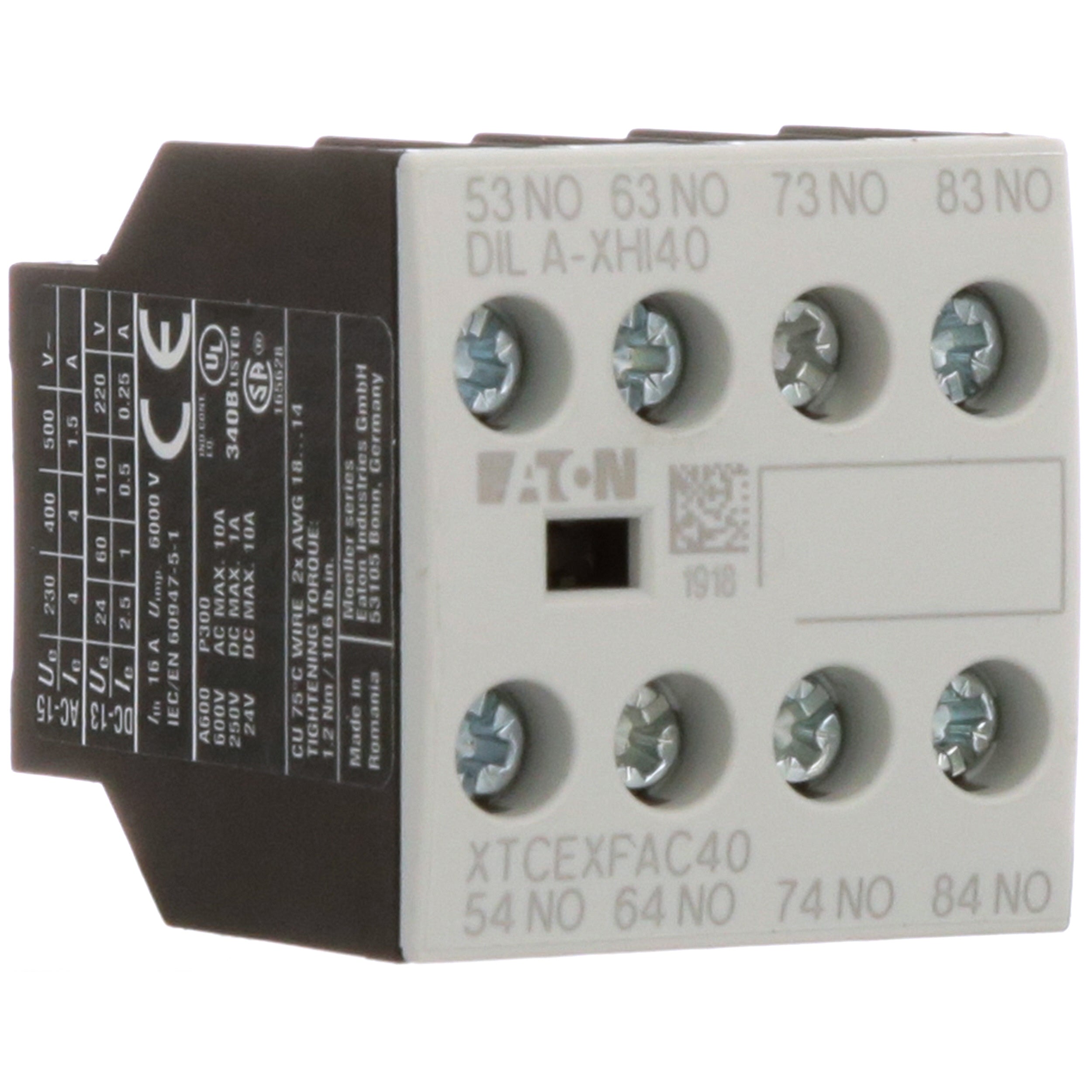 XTCEXFAC40 - Cutler Hammer 4-Pole Auxiliary Contact Block 4NO Front ...