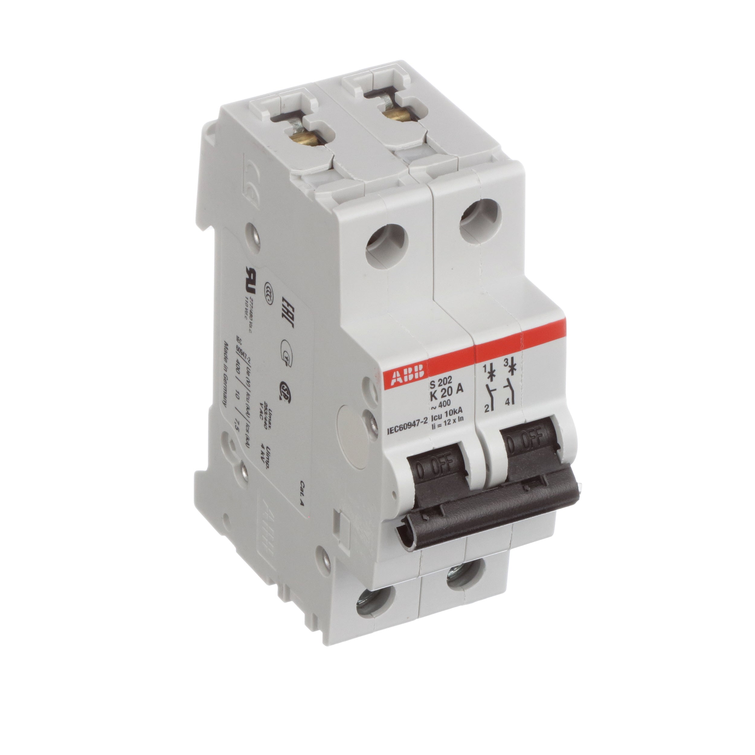 S202-K20 - ABB 2 Pole 20A 480V Mini Circuit Breaker DIN Rail Mount ...