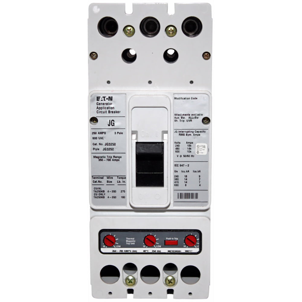 JG3250 - Eaton 250A 600VAC 3-Pole J-Frame Engine Generator Circuit ...