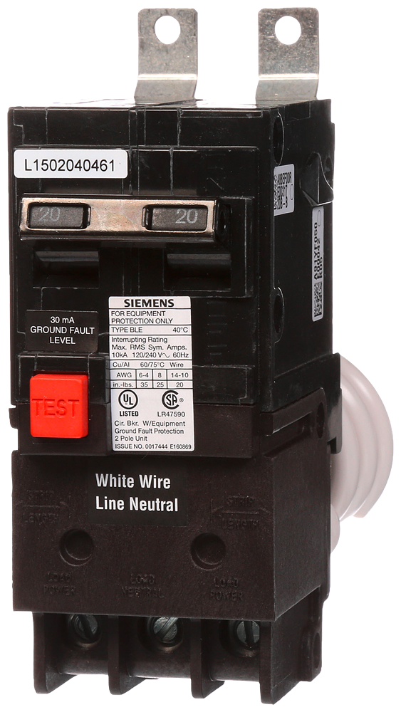 BE220 - Siemens 20 Amp 2 Pole 120/240VAC Bolt-On GFEP Circuit Breaker ...