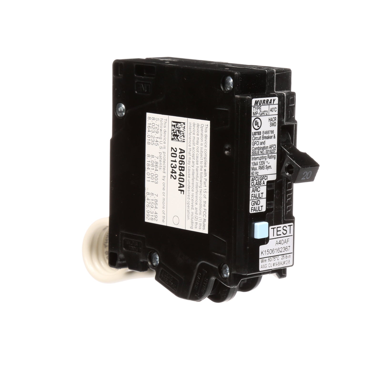 MP120DF - Murray 20A 120V 1-Pole Dual Function AFCI/GFCI Circuit ...