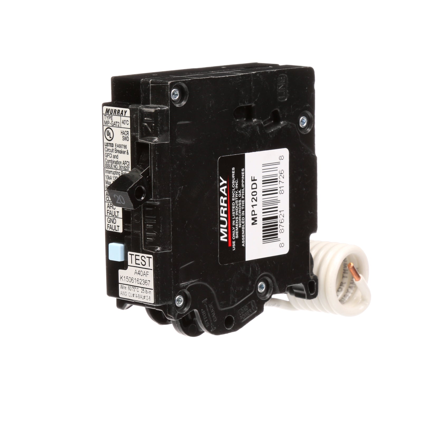 MP120DF - Murray 20A 120V 1-Pole Dual Function AFCI/GFCI Circuit ...