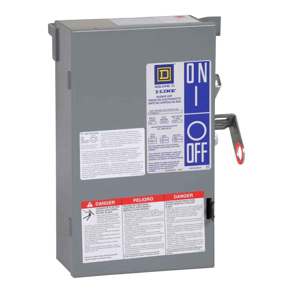 PQ4603R - Square D 30A 600V 3-Phase 4-Wire Fusible Bus Plug I-Line ...