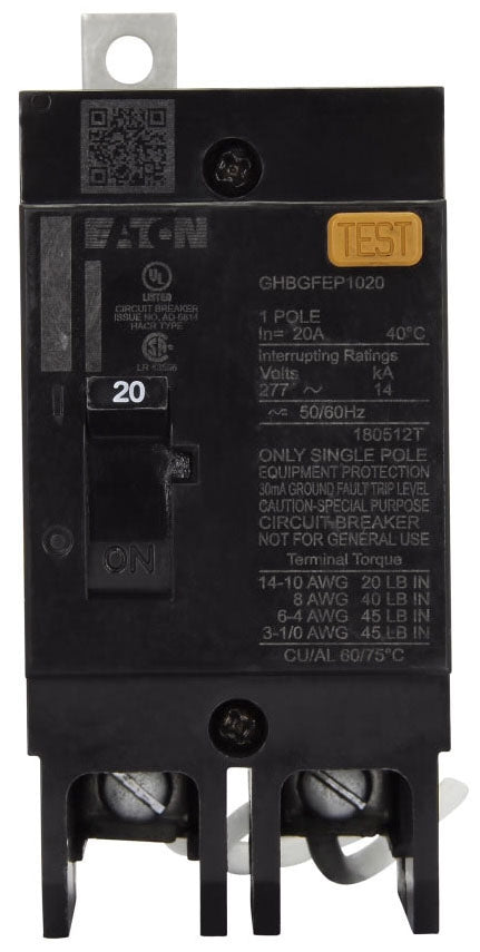 Eaton GHBGFEP1020 20A 1-Pole Bolt-On Circuit Breaker 277V Thermal Magnetic