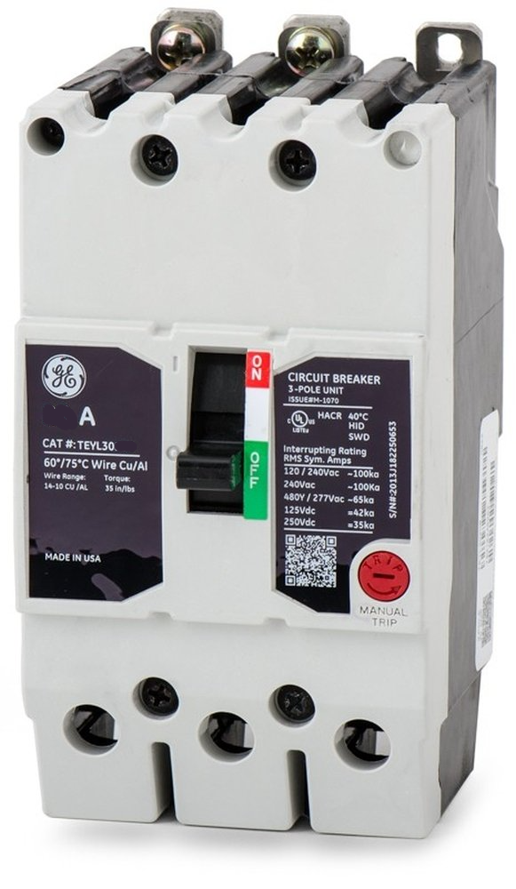 TEYL3030B - General Electric 3 Pole 30 Amp 480VAC 65kAIC Bolt-On Molded ...