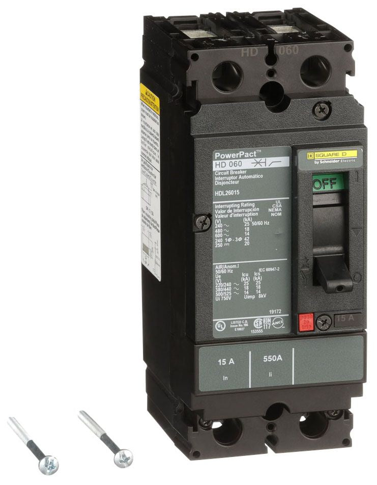 HDL26015 - Square D 15A 600V 2 Pole PowerPact H Thermal Magnetic ...