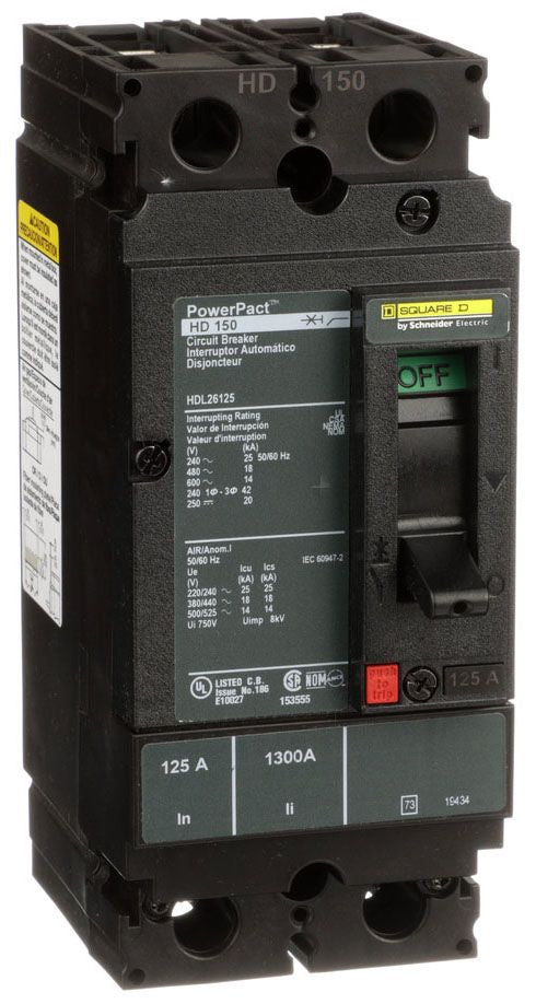 HDL26125 - Square D 125A 600V 2-Pole PowerPact H-Frame Molded Case ...