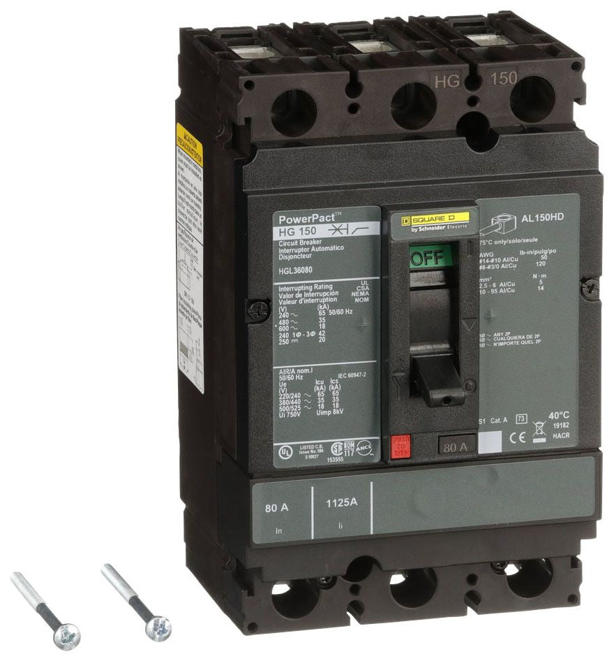 HGL36080 - Square D 80 Amp 600V 3 Pole Molded Case Circuit Breaker H ...