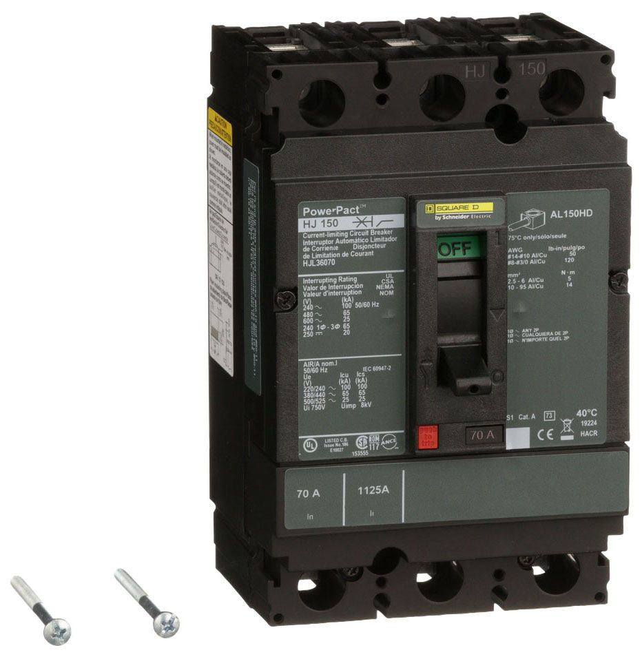 HJL36070 - Square D 70A 600V 3-Pole PowerPact H Molded Case Circuit ...