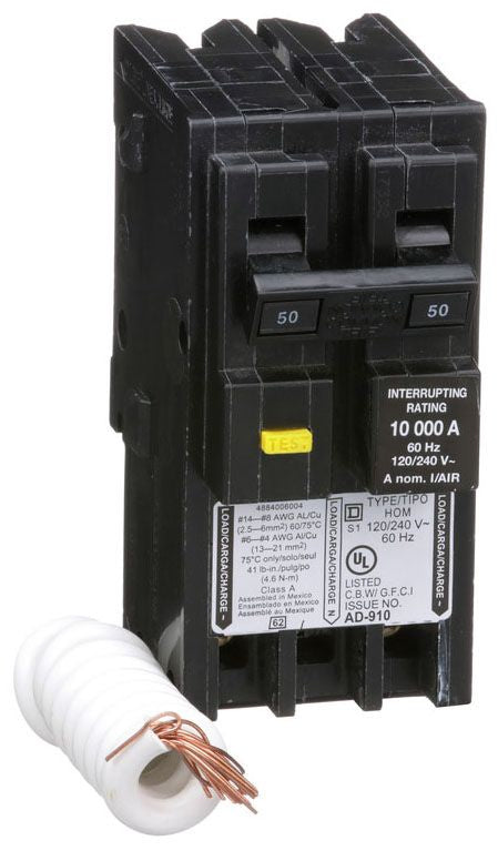 HOM250GFI - Square D 50 Amp 2 Pole 120/240VAC Homeline GFCI Circuit ...